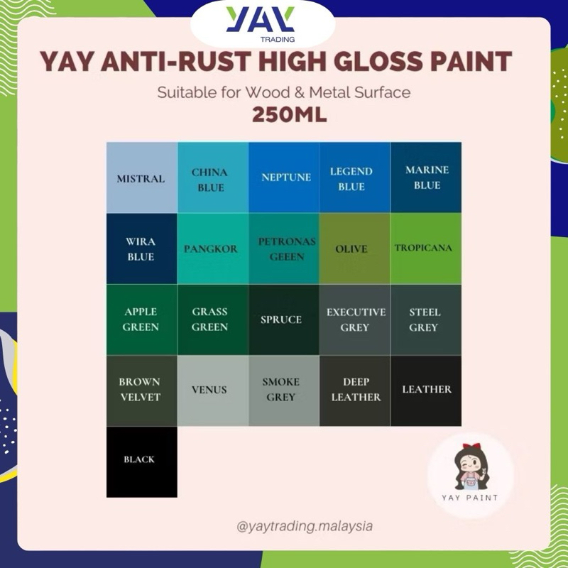 250ML YAY Anti-Rust HIGH Gloss Paint ( Wood & Metal ) Waterproof ...