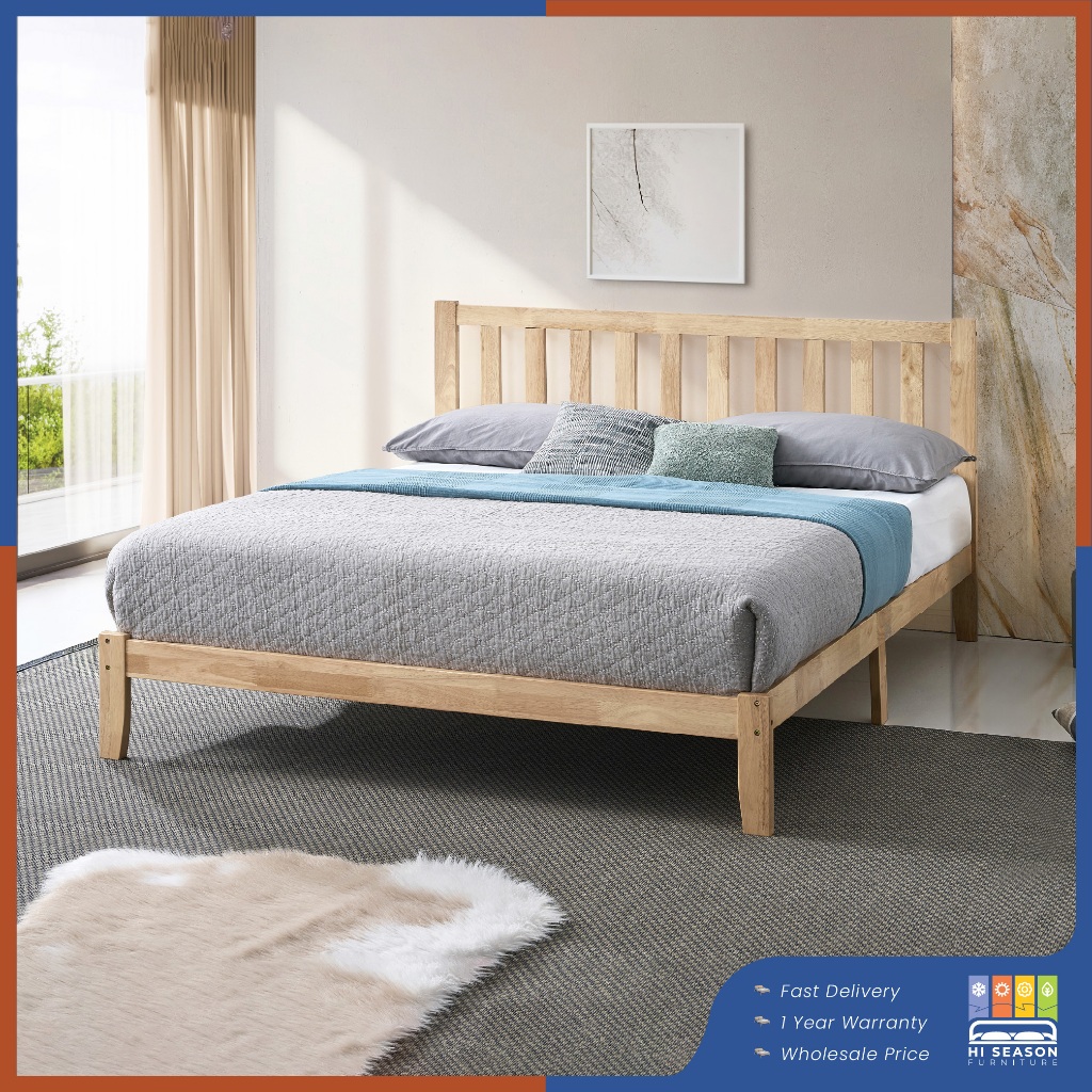 HI SEASON Muji Style Queen Size 100% Rubber Solid Wooden Bed Frame ...