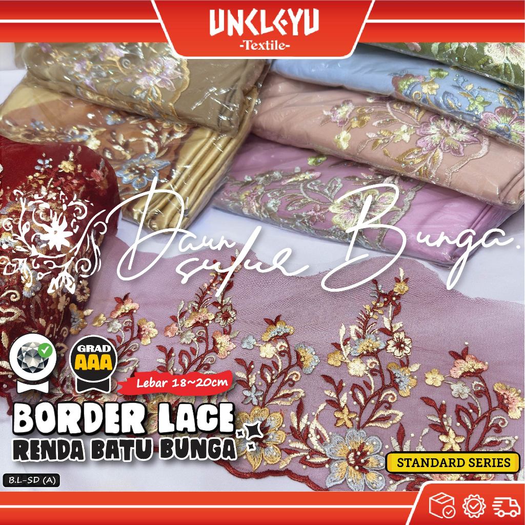 Renda Border Lace Batu Kilat/Batu Renda Daun Sulur Bunga/Lebar 18~20cm ...