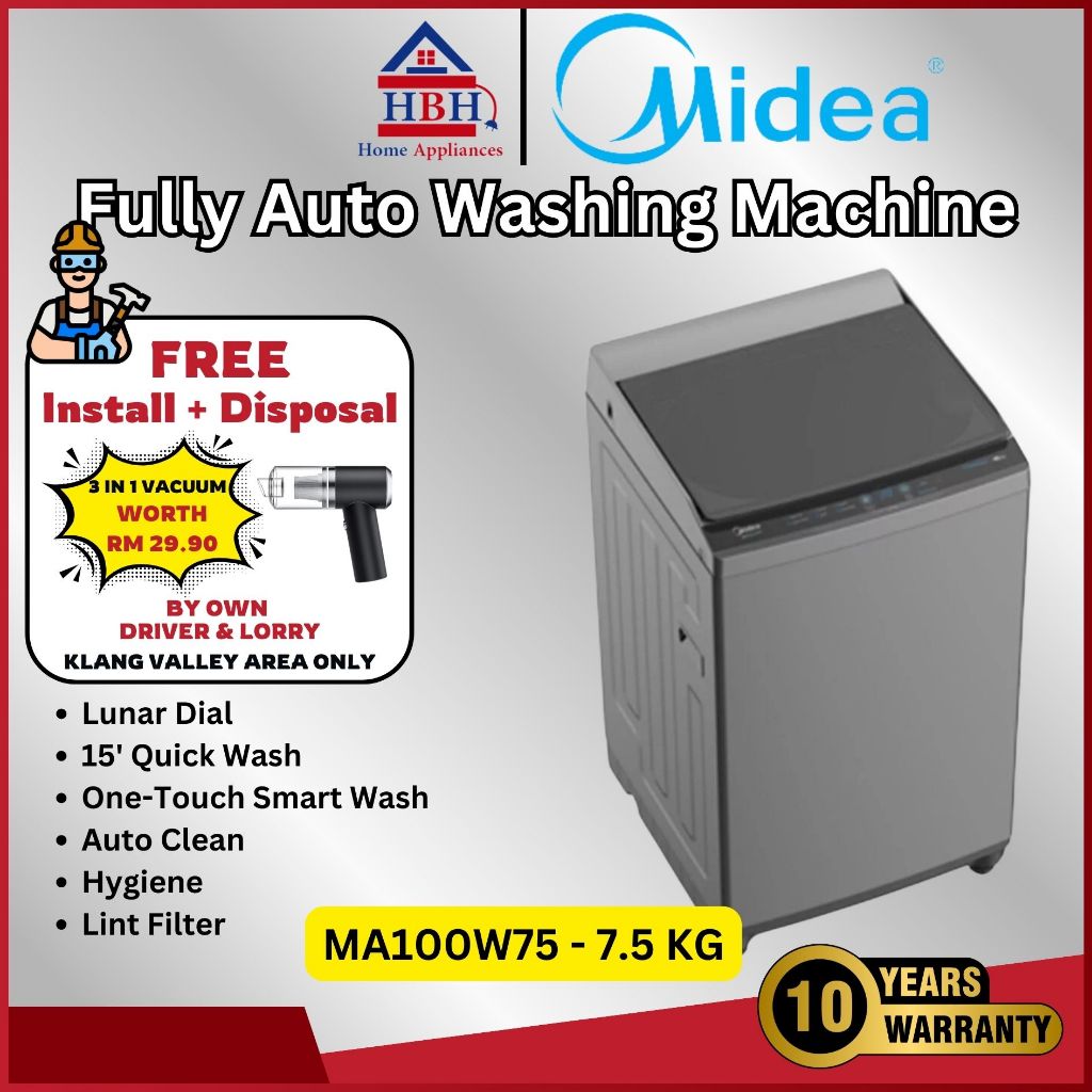 (FreeInstall) Midea | Top Load Fully Auto Washer Machine | MA100W75 ...