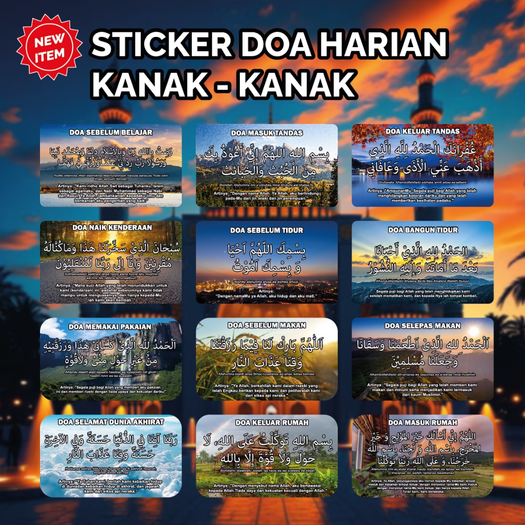 12pcs Sticker Doa Harian V3, pelbagai doa - Untuk anak kecil MUDAH ...