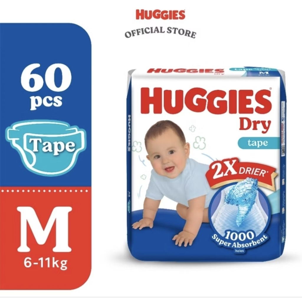 Huggies Dry Tape Diapers M60 | Shopee Malaysia