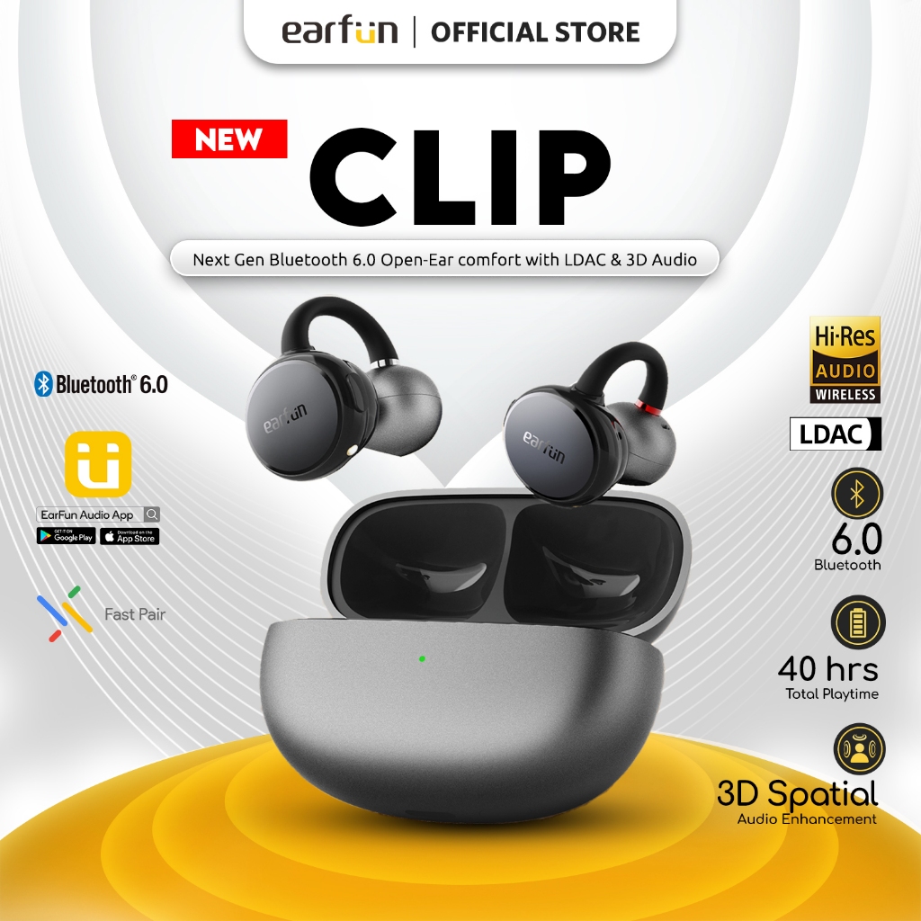 EarFun Clip Bluetooth 6.0 Open-Ear Wireless Earbuds with LDAC Hi-Res ...