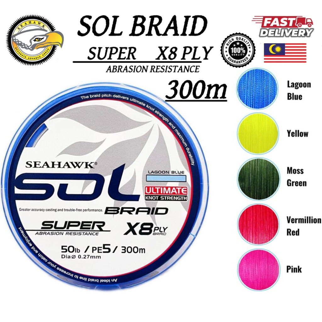 Seahawk SOL Braid X8 Line 300m Tali Benang SOL X8 PLY Braid | Shopee ...