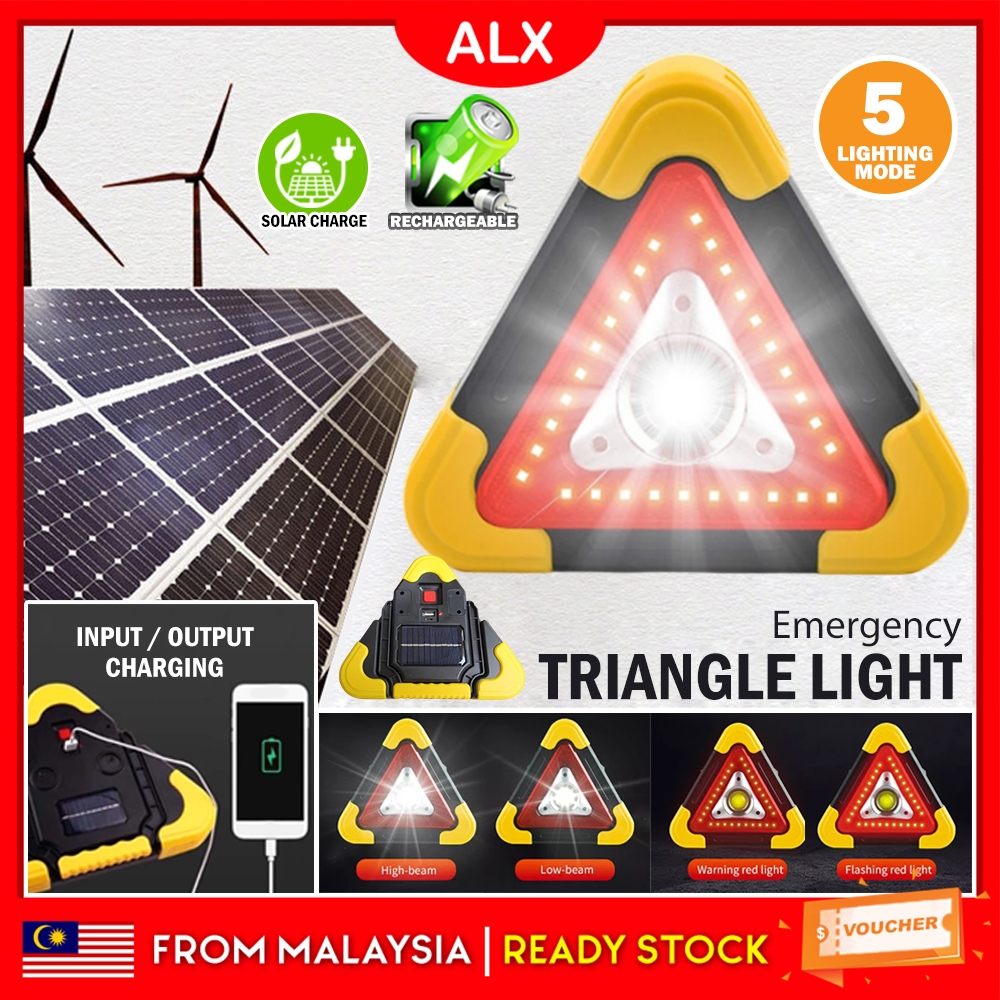 ALX Solar Car Emergency Light Triangle LED Rechargeable Light 5 Modes ...