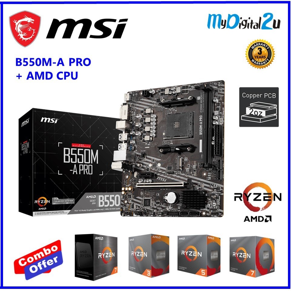 MSI B550M-A PRO AM4 Ryzen Motherboard + AMD RYZEN CPU Combo Offer ...