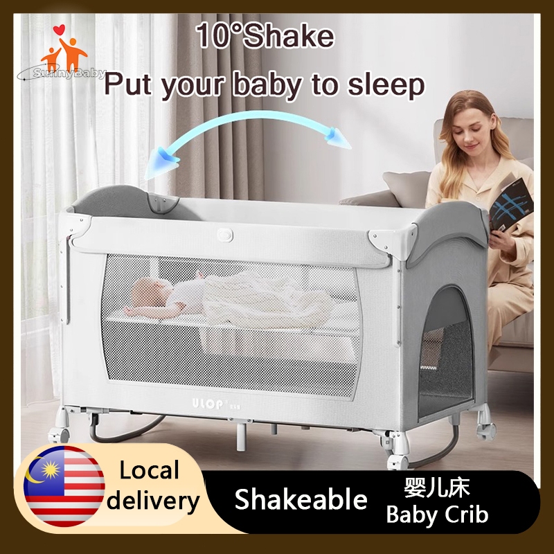Rocking Multifunctional Baby Crib Foldable Baby Bed With Diaper Table ...