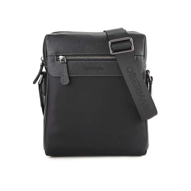 OBERMAIN Men's Sling Bag / Nylon Mix Genuine Leather / Black / OBC522N1 ...