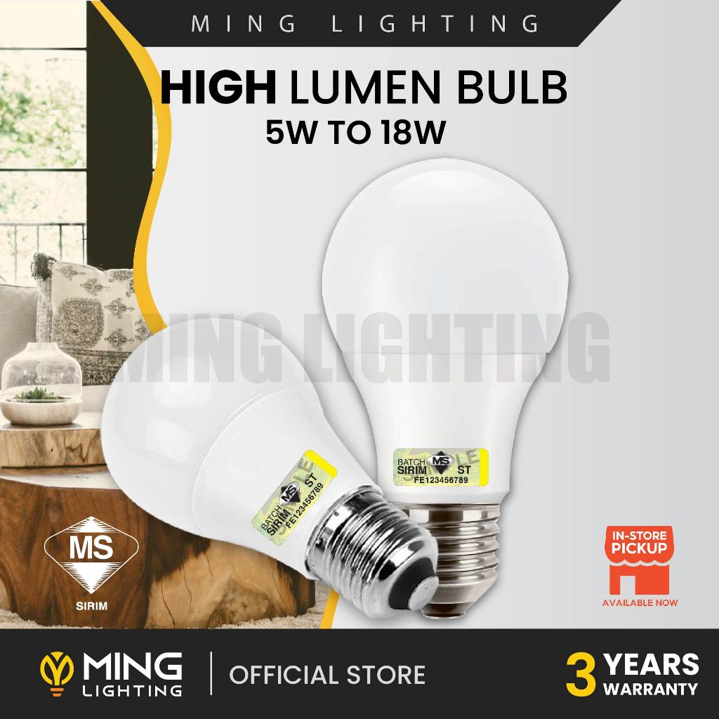 (Sirim) LED E27 5W 9W 12W 13W 15W 18W Bulb Lampu Mentol Energy Saving Table Lamp Ceiling Down ...
