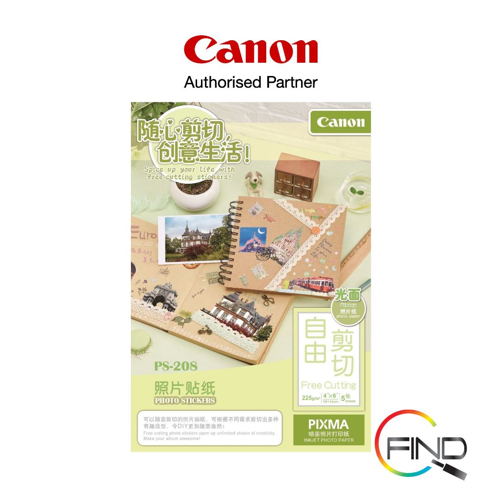Canon PS-208 4R (5 Sheets) Free Cutting Glossy Photo Stickers (225g/m2 ...
