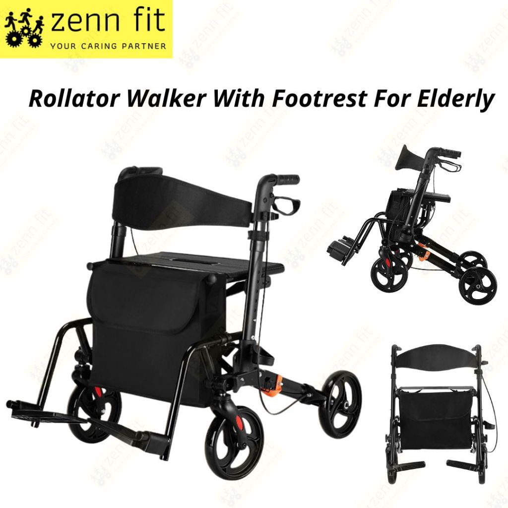 2 in 1 Height Adjustable Walker Rollator Foldable Lightweight ...