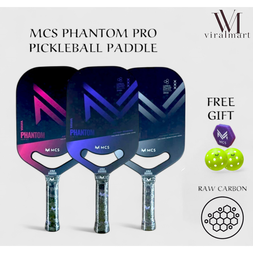 Raket Pickleball MCS Phantom Pro Baharu | Hot Pressed 14mm Paddle for ...
