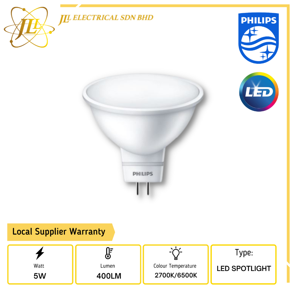 PHILIPS ESSENTIAL MR16 5W 12V 24D NON DIMMABLE LED SPOTLIGHT BULB [2700K/6500K] LED DRIVER ...