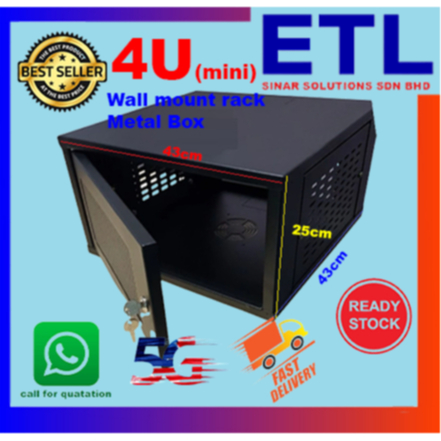 4U Wall Mount Mini Server Rack 430mm (W) x 430mm (D) Perforated Door ...