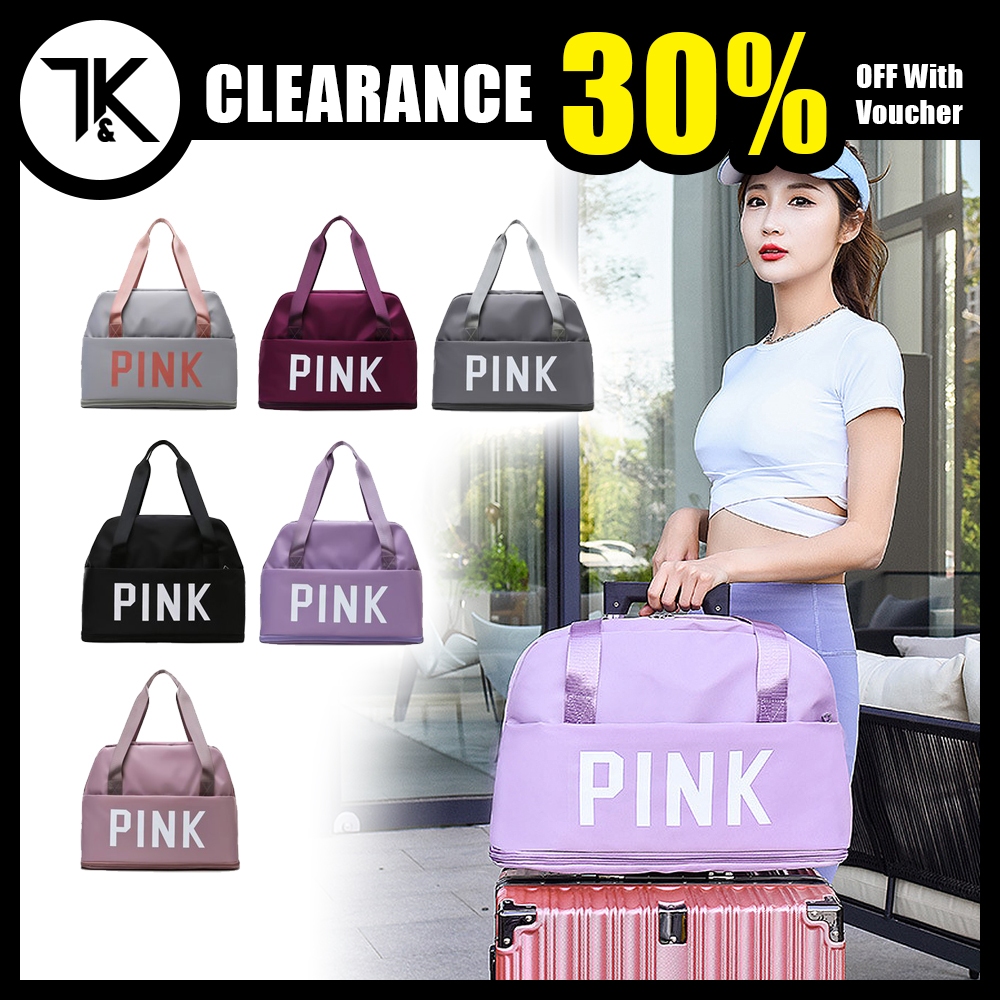 [LOCAL] PINK Short Trip Hand Carry Travel Bag Expandable Waterproof Gym ...