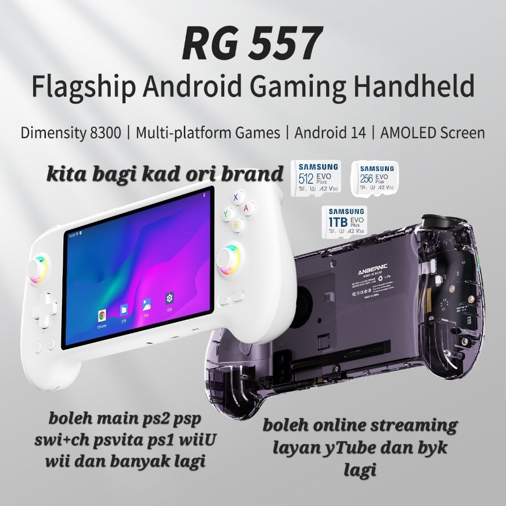 (READY STOK DI PJ) RG557 Handheld Video Game Console Android 14 Gaming Console 5.48" AMOLED HD ...