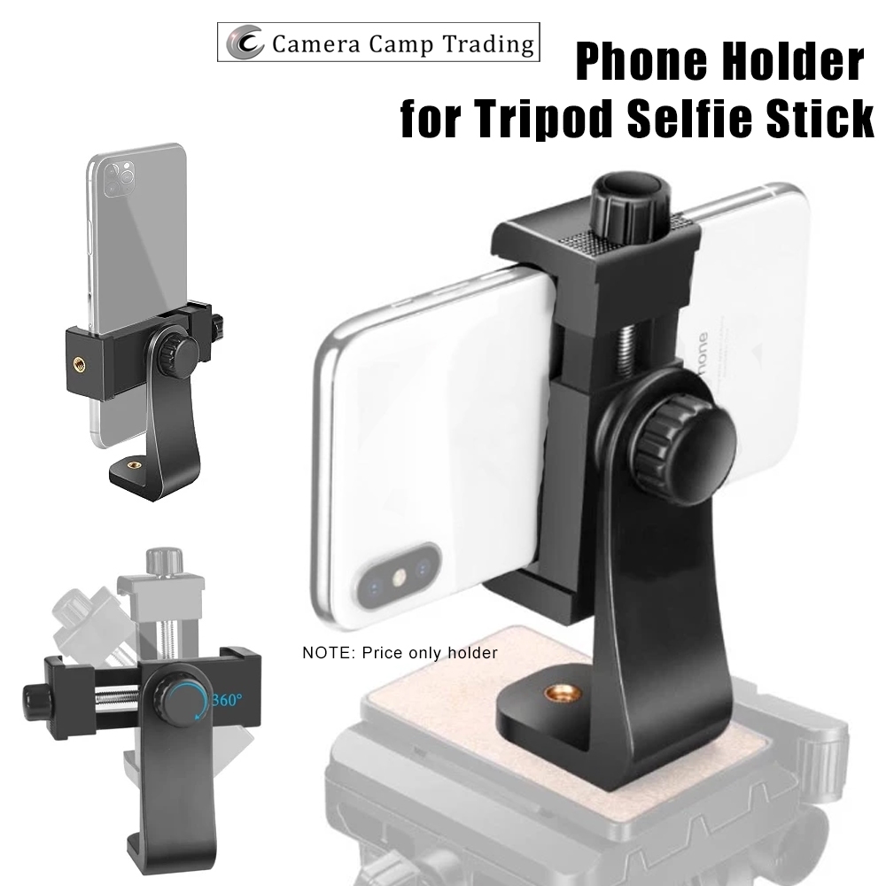 Tripod Mount Mobile Phone Clip Clamp Holder Vertical Bracket 360 Degree ...