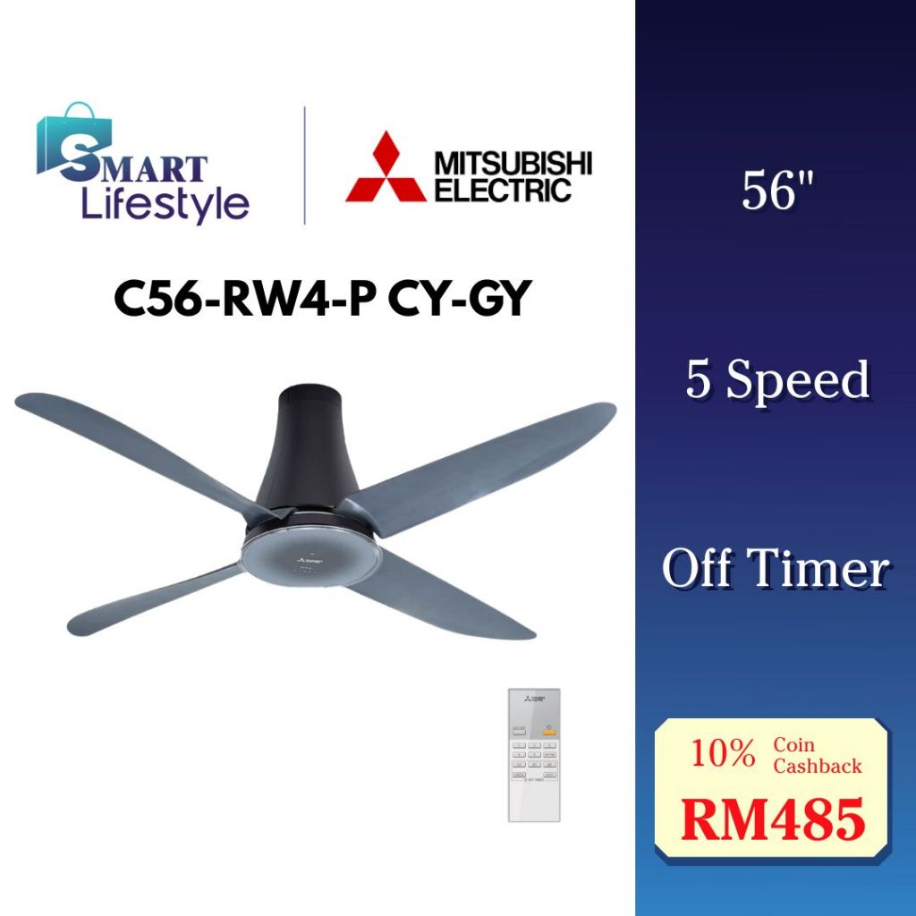Mitsubishi 56" 5 Speed Ceiling Fan with Remote Control C56-RW4-P ...