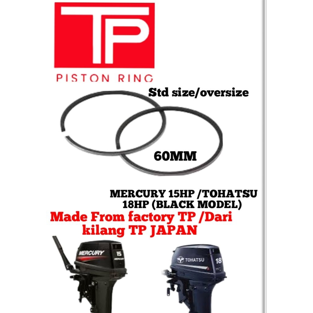 TP PISTON RING MERCURY 15HP/TOHATSU 18HP Piston ring (Std/oversize) # 2 ...