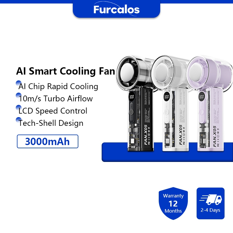 Furcalos AI Smart Cooling Rechargeable Transparent Design Handheld Fan ...