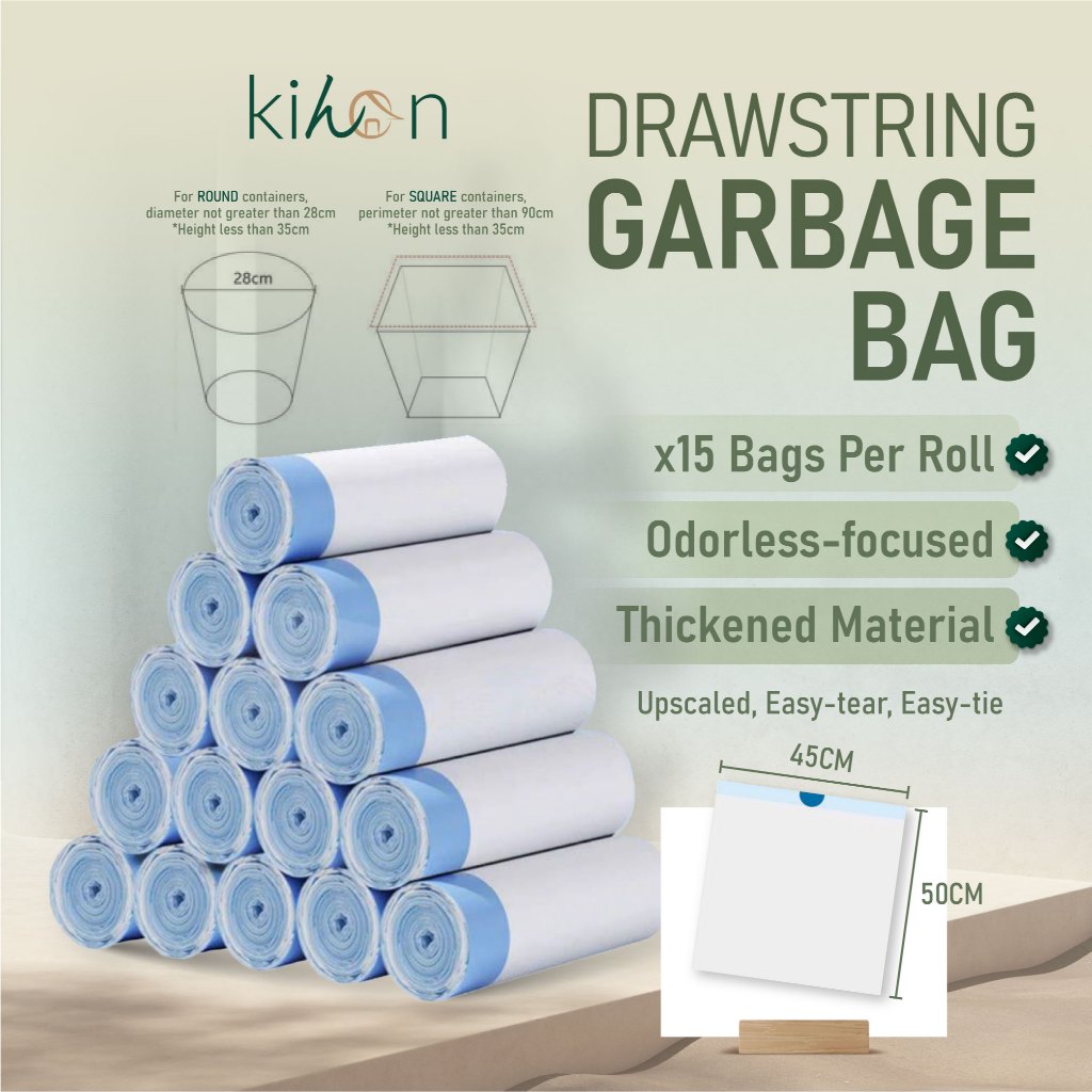 Drawstring Thickened Garbage Bag Dustbin Bag with Rope Heavy Load ...