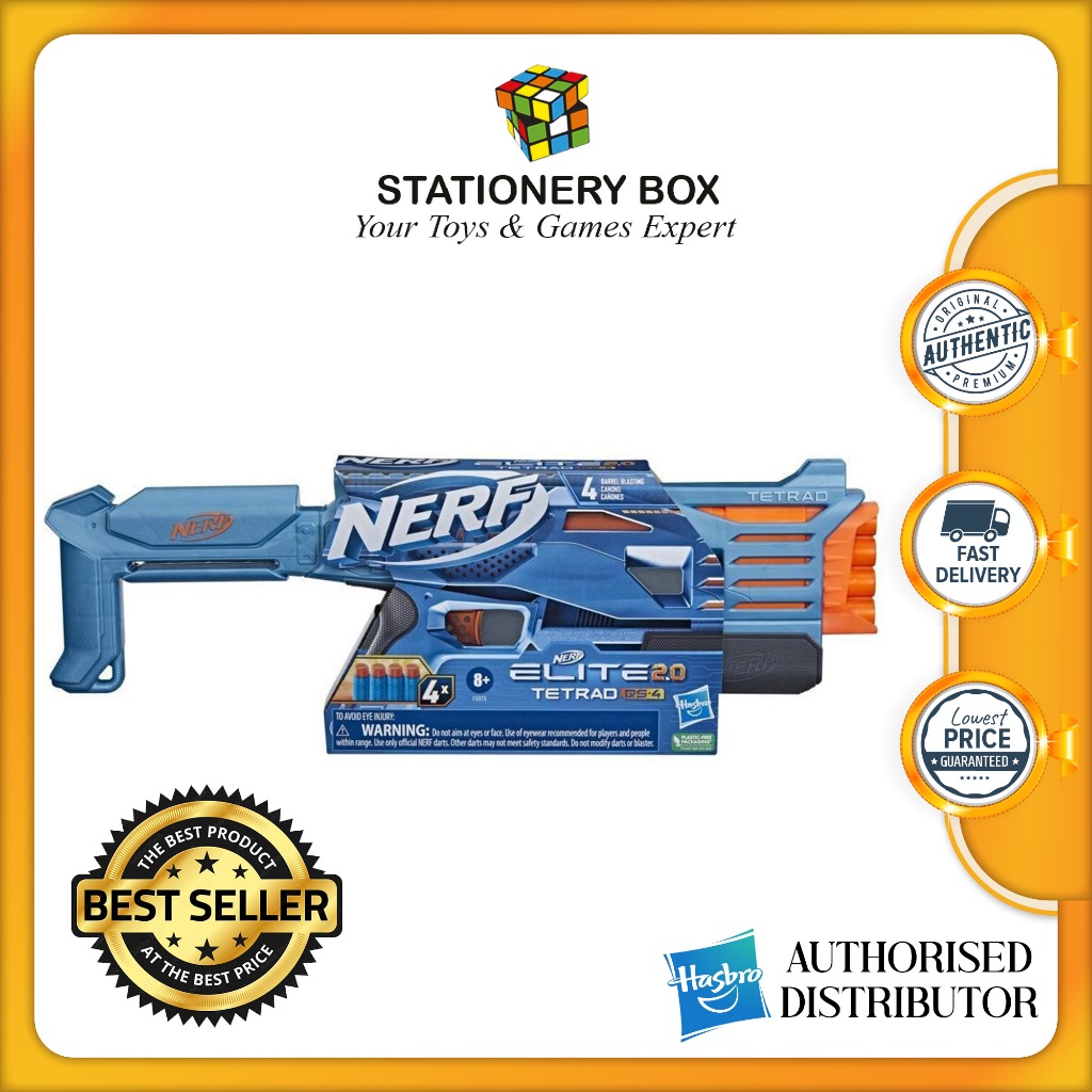 Hasbro Nerf Elite 2.0 Tetrad QS 4 Blaster, Includes 4 Nerf Elite Darts ...