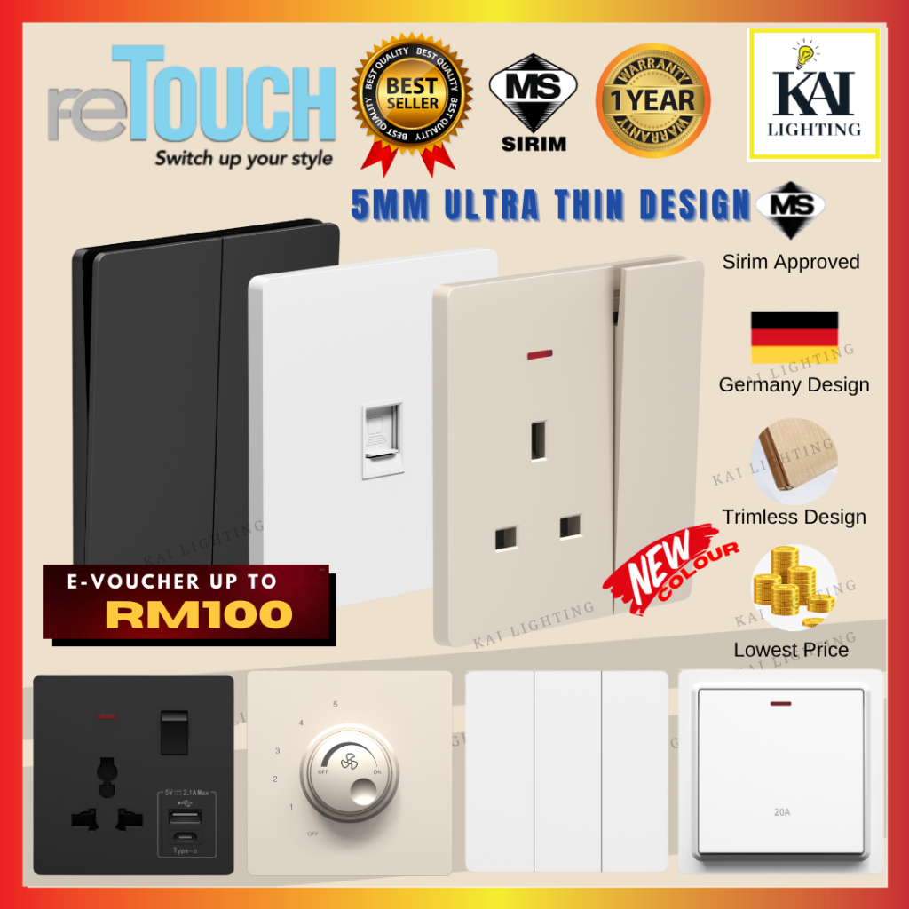 🔥NEW 2024🔥RETOUCH THIN5 Ultra Thin Socket and Slim Modern Switch Design ...