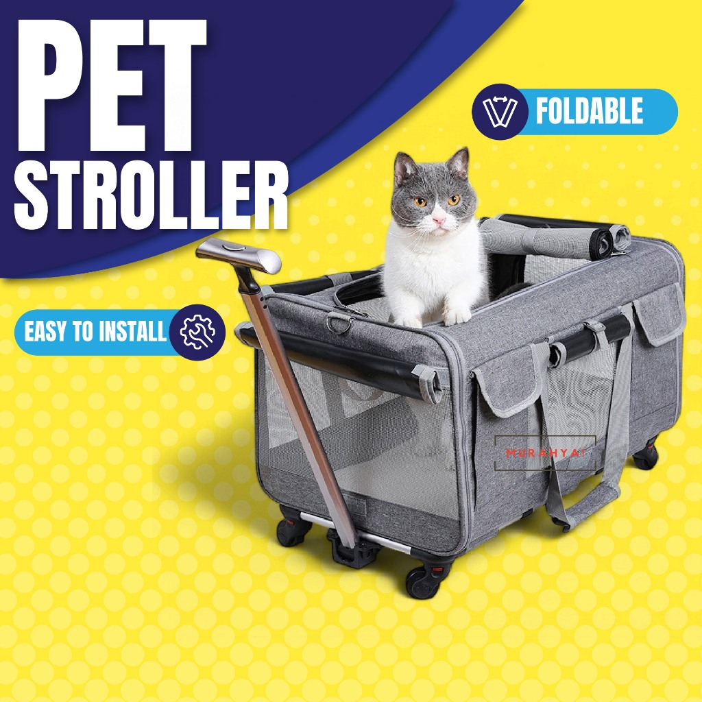Pet stroller carrier Troli trolley kucing foldable dog cat puppy ...