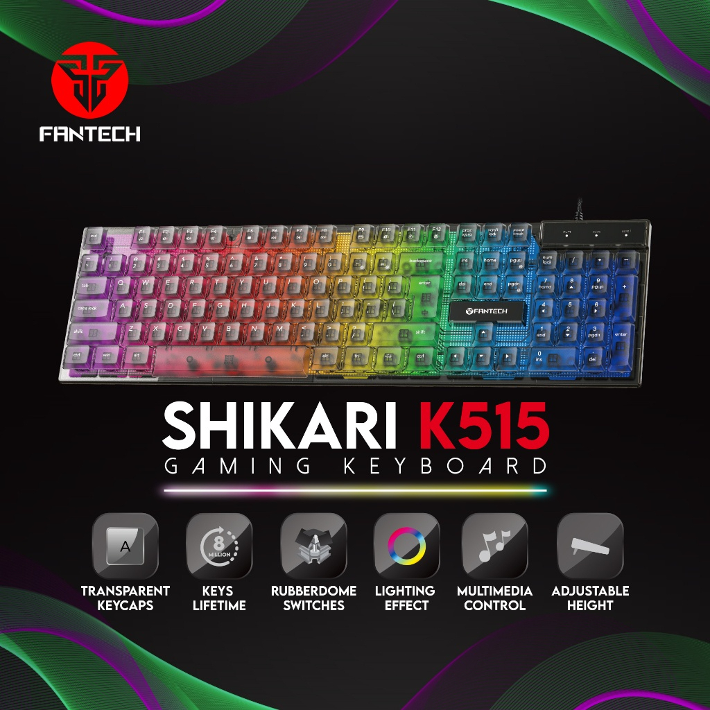 Fantech SHIKARI K515 RGB Transparent Keycaps Gaming Keyboard / K515s Shikari S Static RGB ...
