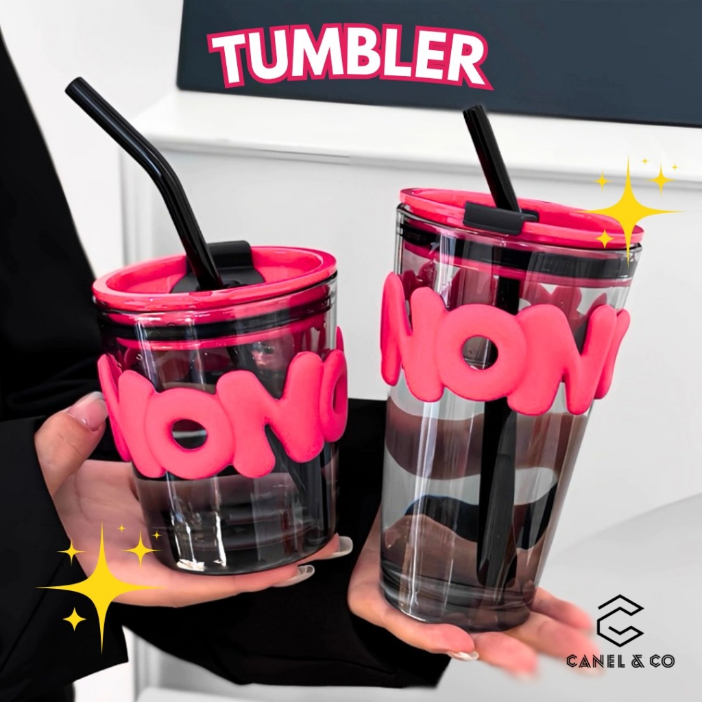 Cawan HOHO Berpenyedut Botol Hitam Transparan Cup Bottle with Pink Lid ...