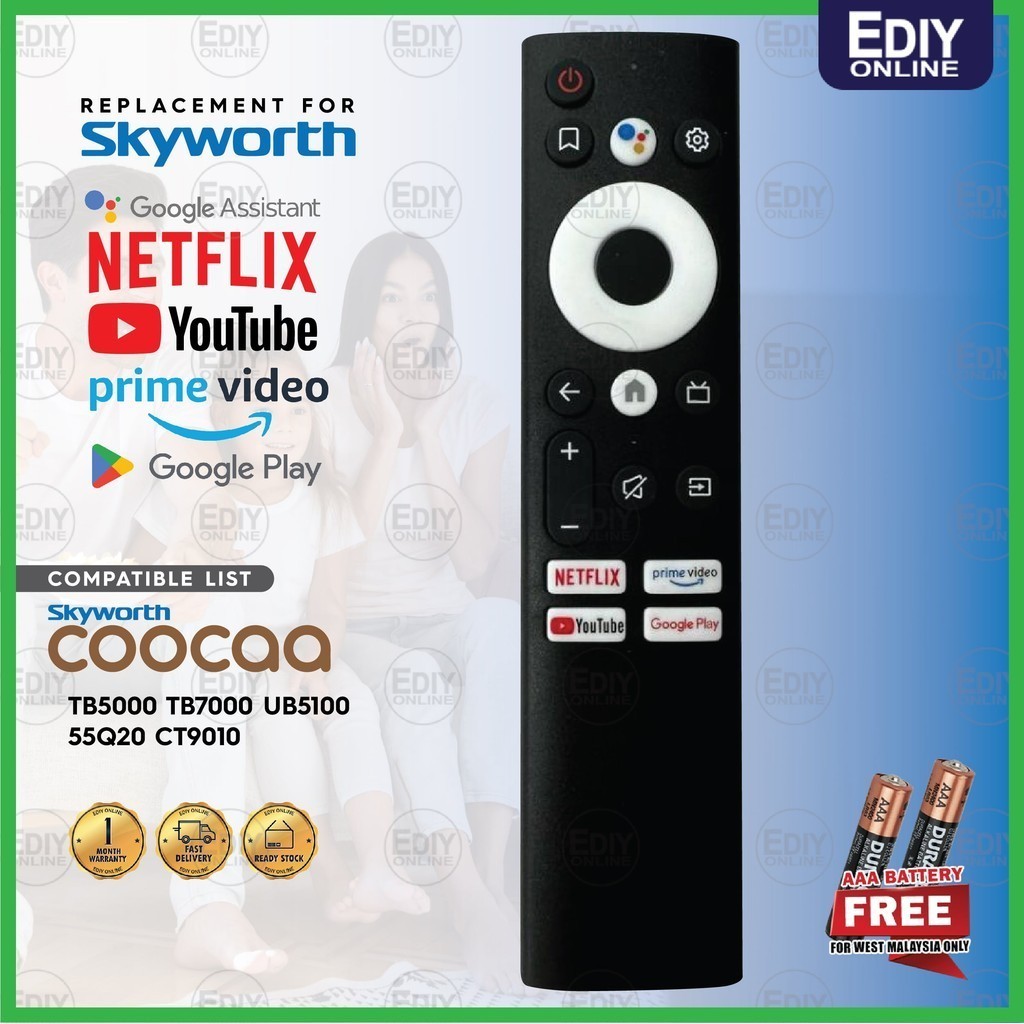 Remote For Skyworth CooCaa SW-V6 (HS-8A00J-01) Android Voice Control Replacement YouTube NETFLIX ...