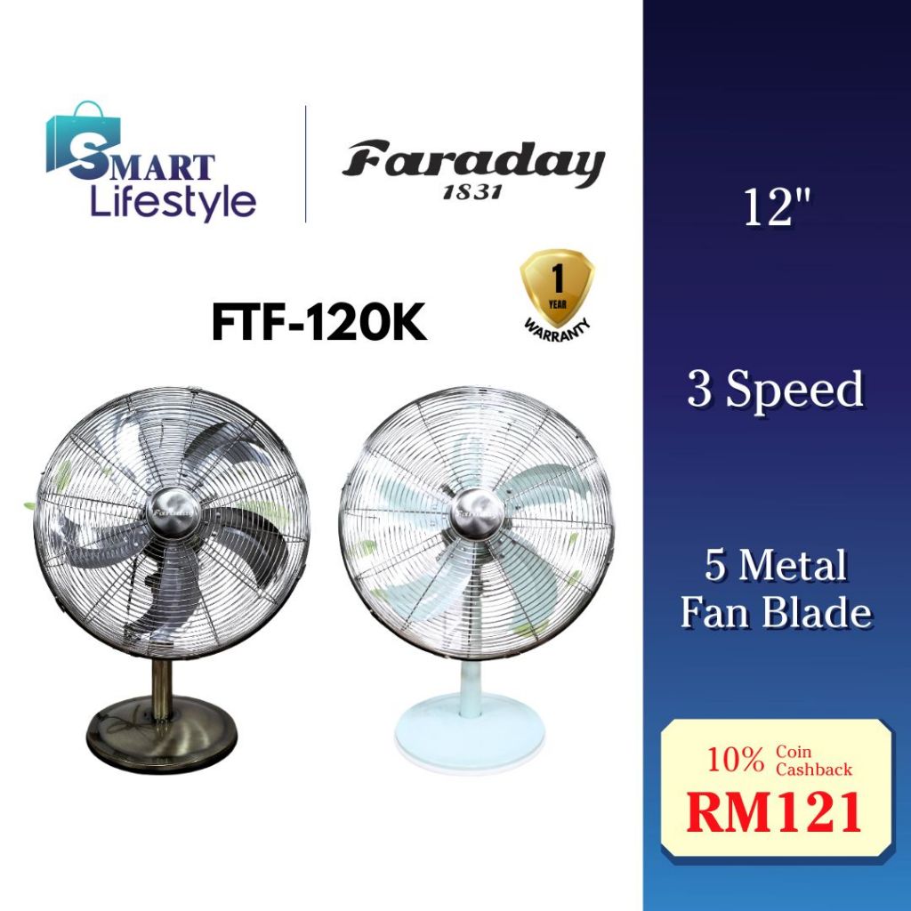 Faraday 12" Antique Table Fan 5 Metal Fan Blade With Sirim FTF-120K(GR ...