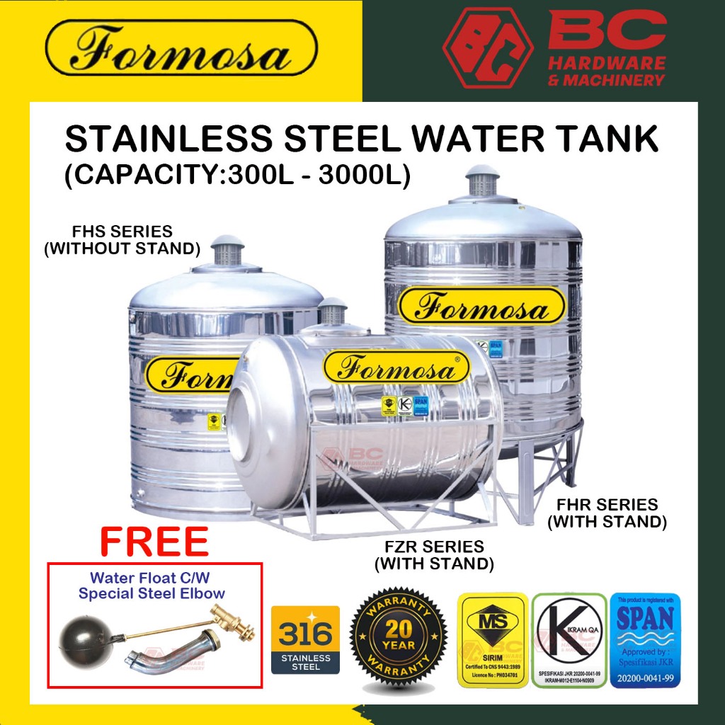 Formosa Tank (300L to 3000L) Stainless Steel Water Tank SUS 316 Medical ...