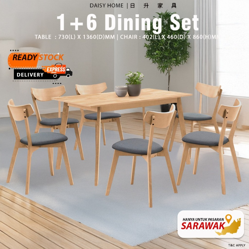 Solid Dining Set | 1+6 Dining Set | Modern Dining Set | Set Meja Makan 1+6 | Meja Makan 6 Orang ...