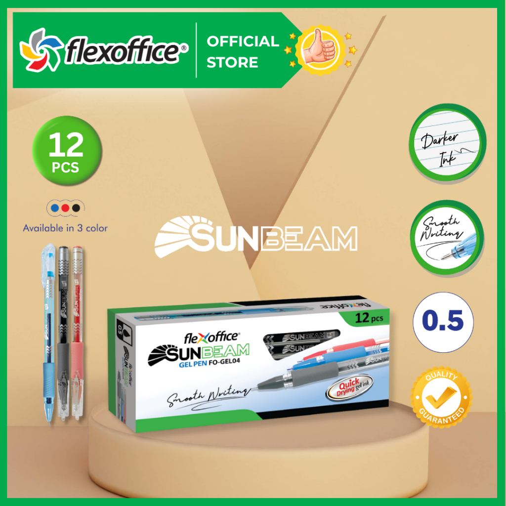 FlexOffice Sunbeam 0.5 Stick Gel Pen - Black/Blue/Red (Box of 12) FO ...