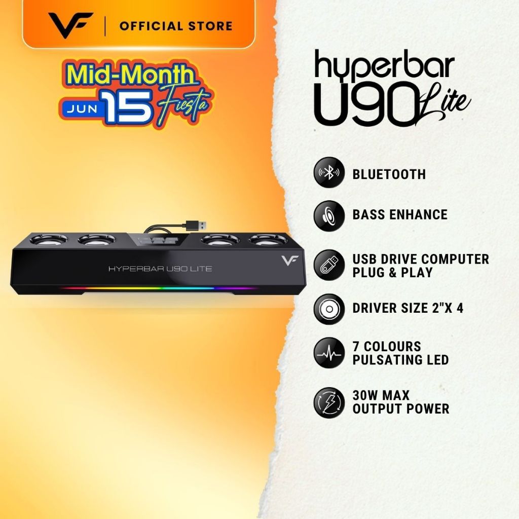 Vinnfier VF Hyperbar U90 Lite RGB Bluetooth Audio USB Powered Soundbar ...