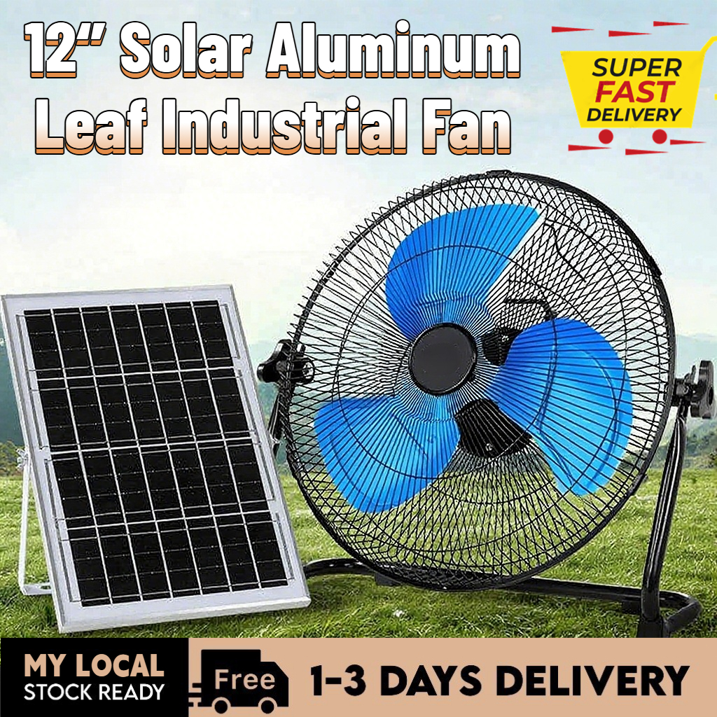 NEW Upgrade🔥12 Inch Solar Aluminum Leaf Industrial Fan With Solar Panel ...