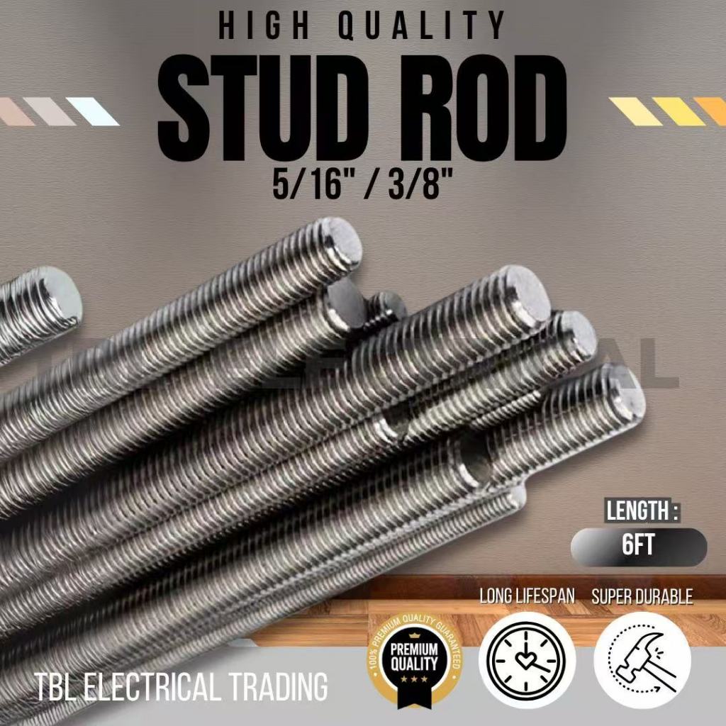 6 Feet Stud Rod 5/16" , 3/8" Full Threaded Screw MS Rod Stud/Full ...