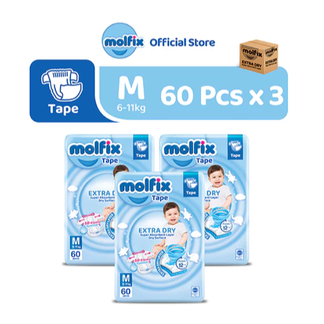 Molfix Extra Dry Tape Super Jumbo Pack - S80 / M60 / L58 / XL50 / XXL40 ...