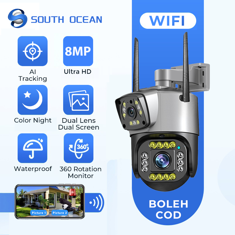 South Ocean Dual Lens 8MP CCTV Wireless Outdoor Waterproof WiFi Camera ...