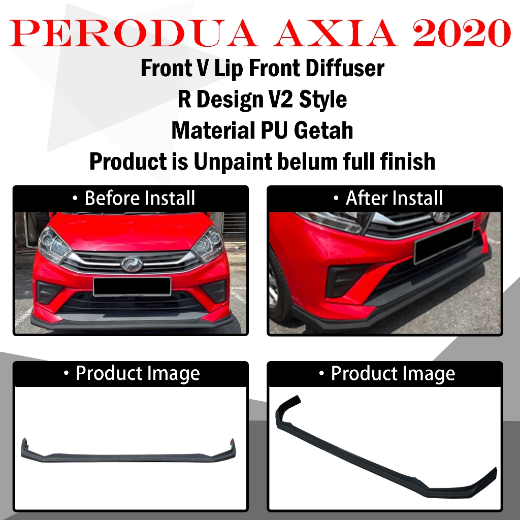 PERODUA AXIA 2020 R DESIGN V2 STYLE FRONT V LIP BUMPER LIP WITH PAINT ...