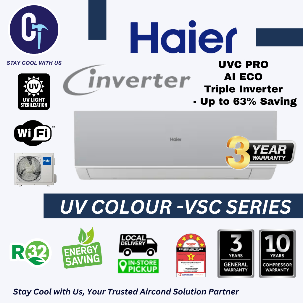 HAIER R32 Smart UV Colour UVC Pro & UV Cool Wall Mounted Inverter Air ...