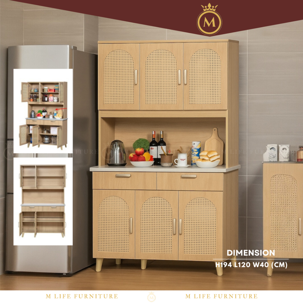 M Life Muji Rattan Style 4ft High Kitchen Cabinet with Ceramic Top ...