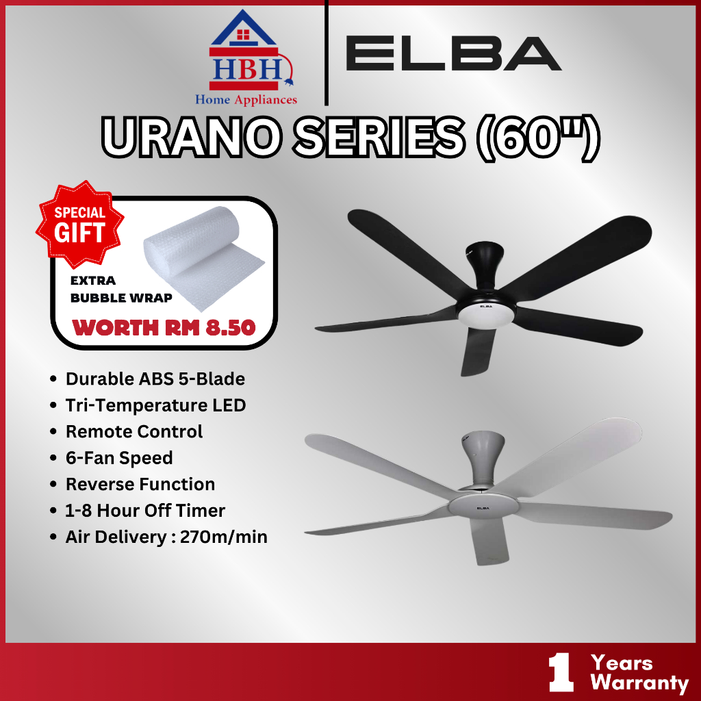 (Free BubbleWrap) Elba | DC Ceiling Fan 60" URANO ECF-N6032L(BK) - 5 ...