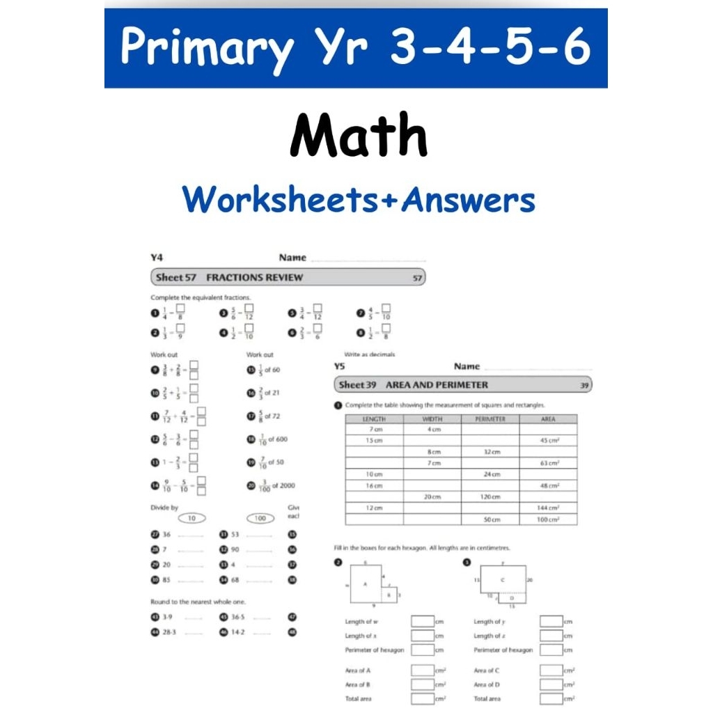 🌟SC.126🌟Primary Math Worksheets +answers🌟Year 3-4-5-6 | Shopee Malaysia