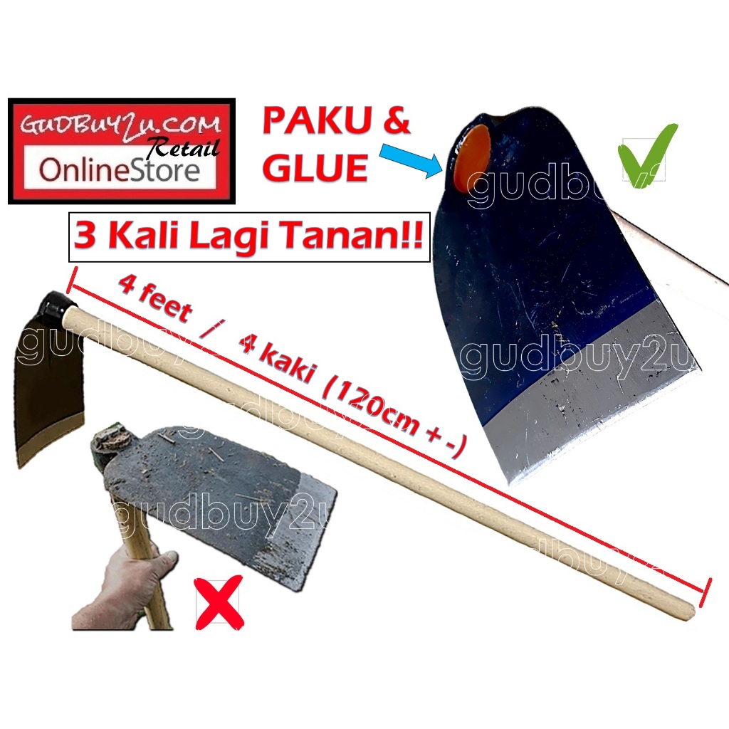 HEAVY DUTY CANGKUL BESI BATANG KAYU SIAP PASANG STEEL HOE WITH WOODEN ...