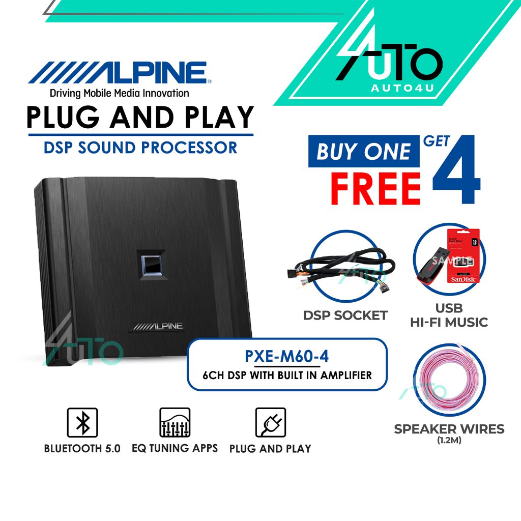 Alpine Plug & Play 6ch DSP PXE-M60-4 6 Channel DSP Car Digital Sound Processor Built In ...