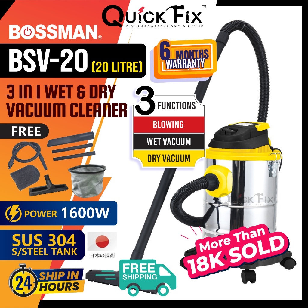 QuickFix [NEW 3 IN 1 PRO] BSV 20 Litre BOSSMAN Wet & Dry & Blow Vacuum ...
