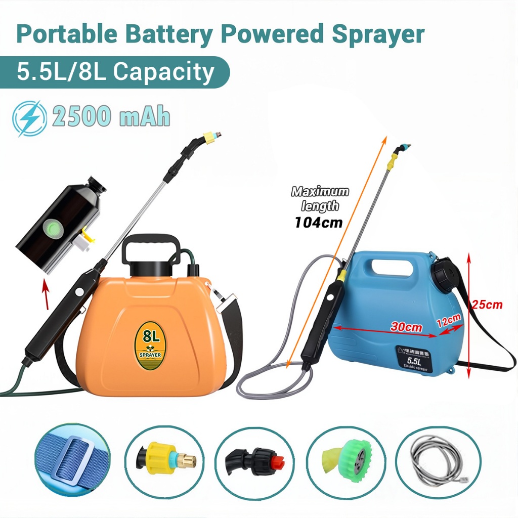 2500mAh 8L Battery Pump Racun Portable Rechargeable Knapsack Chemical ...