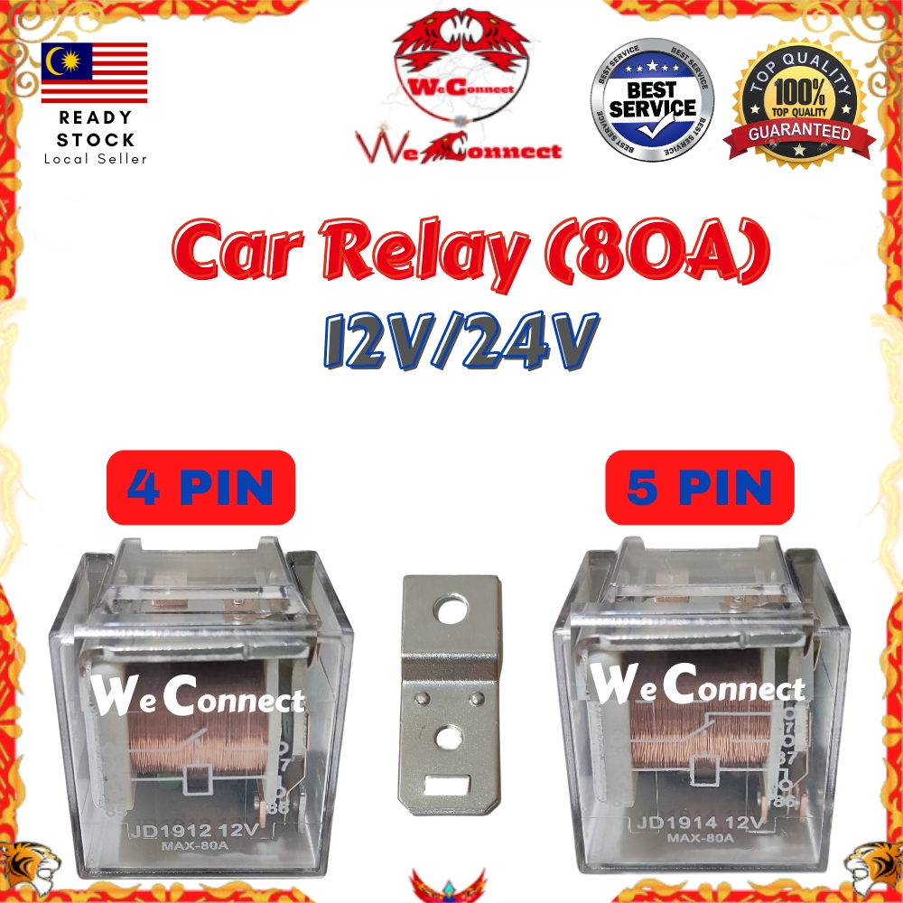 WeConnect 12V 24V (80A) Relay Kalis Air Universal Relay Kereta dengan Lampu 4 PIN 5 PIN Soket ...